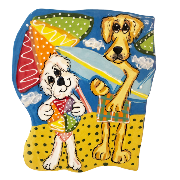 Maltese & Labrador Retriever Beach Day Ceramic Tile by Debby Carman ...